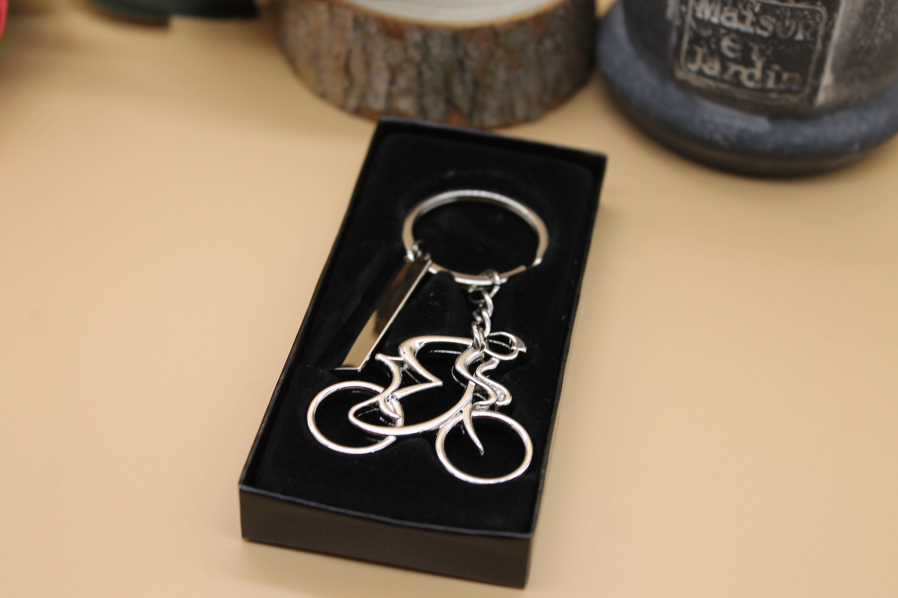 Cyclist With Bicycle Keyring Engraved With Any Name Logo Text Christmas ...