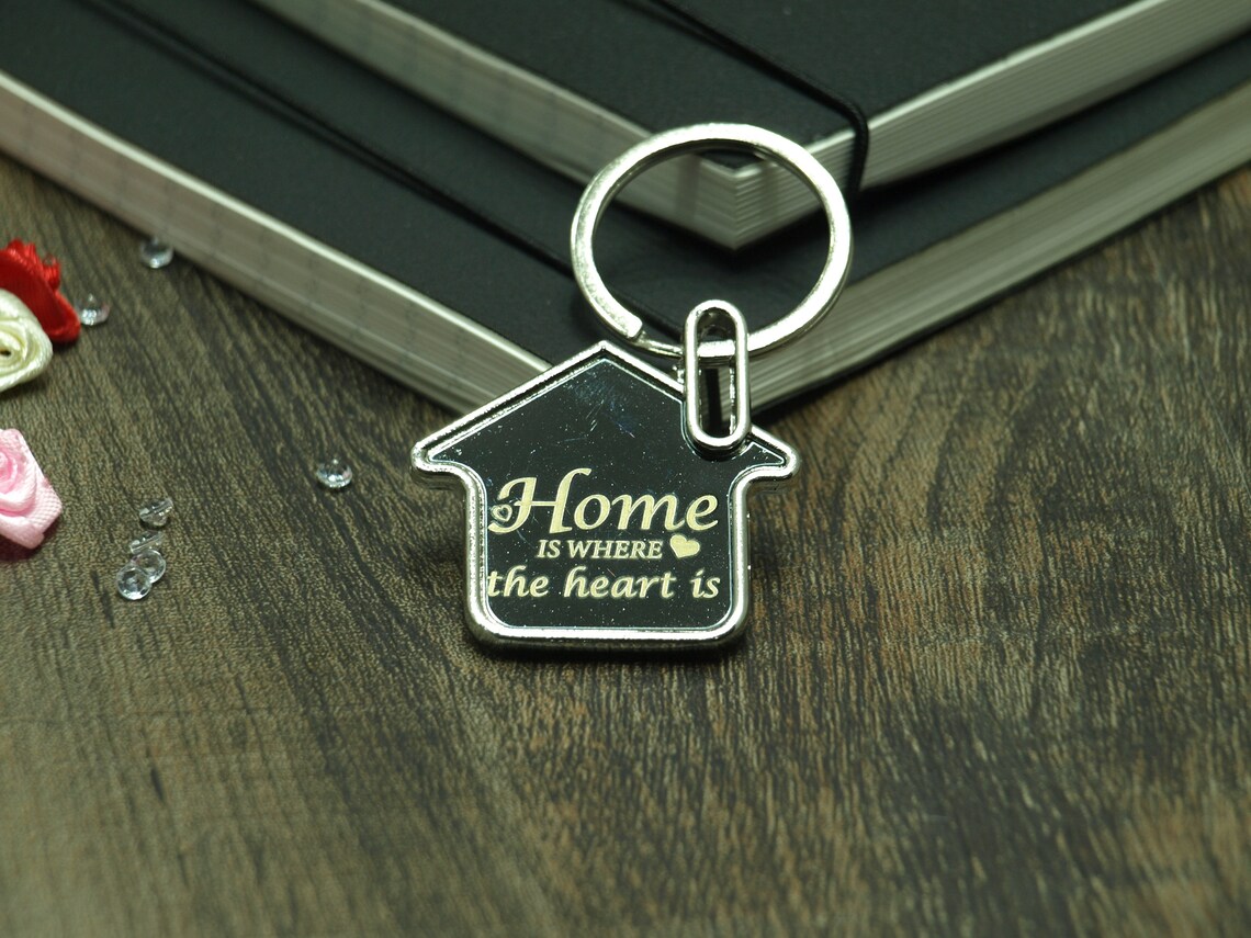 Personalised House shape keyring with any logo name text many - Etsy ...