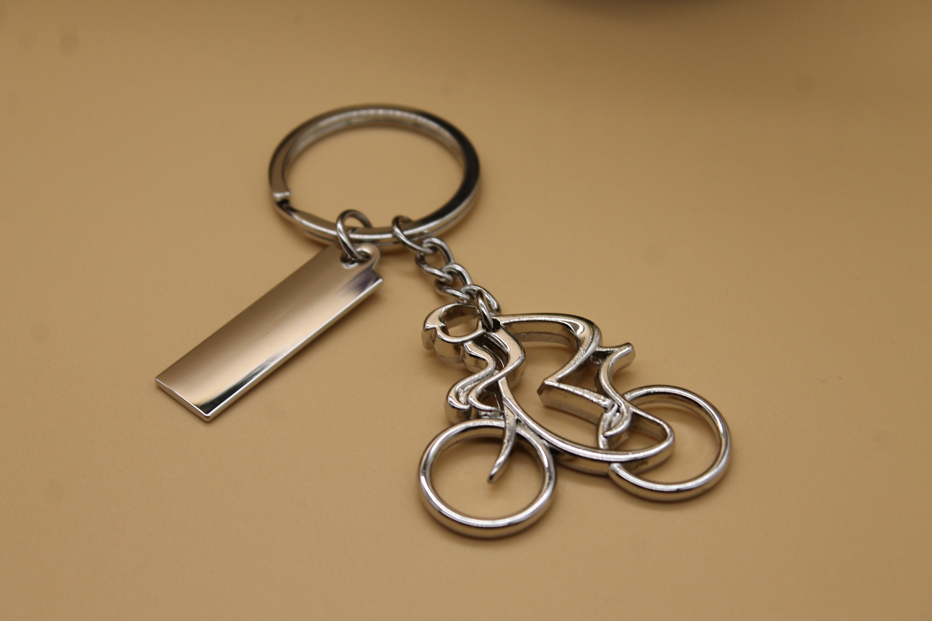 Cyclist With Bicycle Keyring Engraved With Any Name Logo Text Christmas ...
