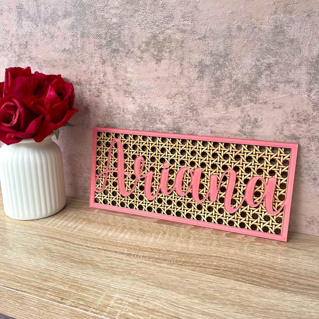 Personalised Rattan Pattern and Name Wall Plaque, Wall Decor, Cute ...
