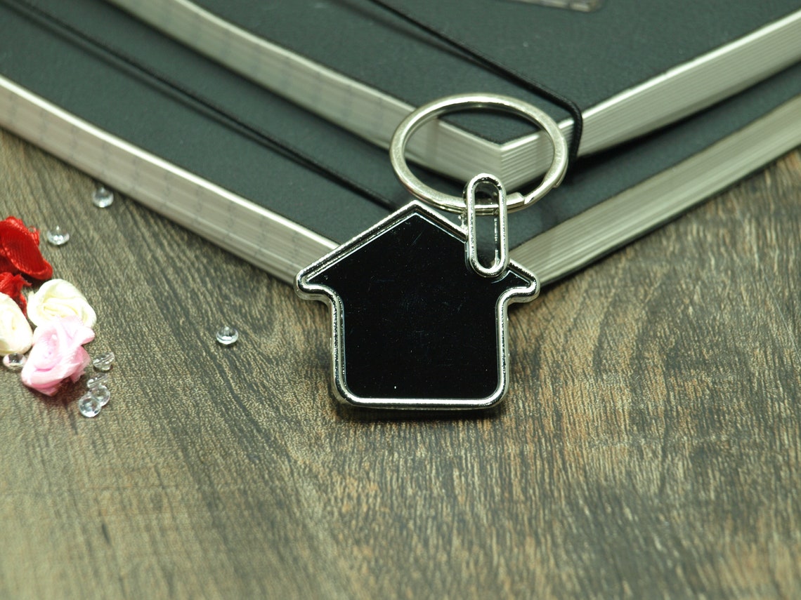 Personalised House shape keyring with any logo name text many | Etsy