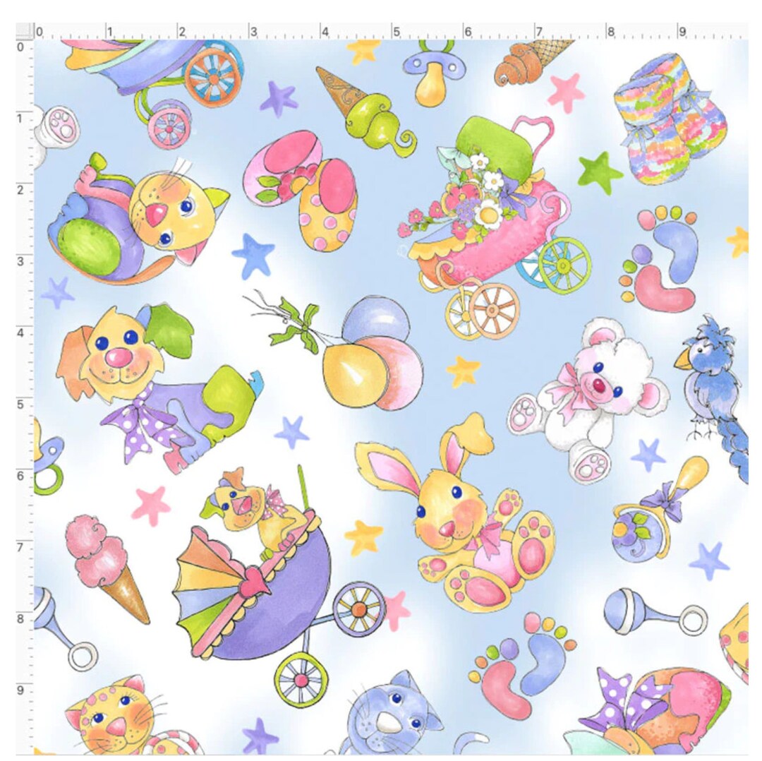 Loralie Designs Busy Baby Blue Fabric Panel for Quilting, Loralie ...