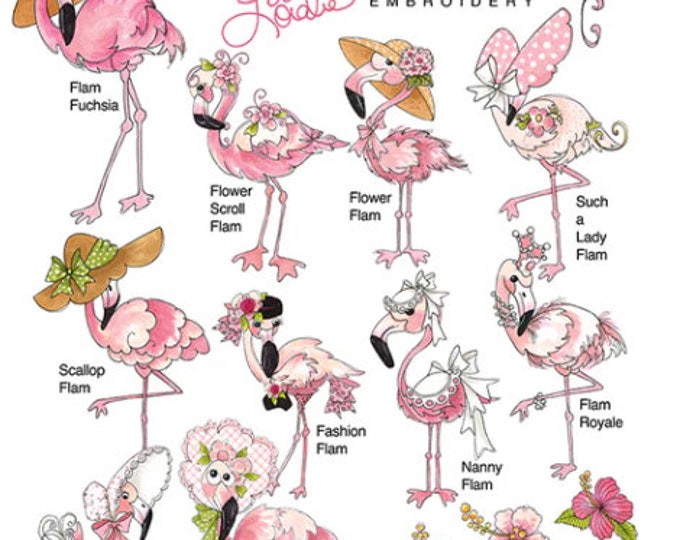 Loralie Designs Machine Embroidery Design Collection Flamingo Fancy - Etsy