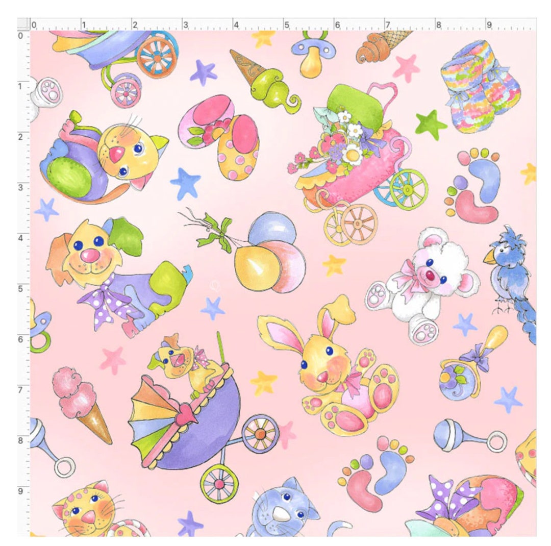 Loralie Designs Busy Baby Pink Fabric Panel for Quilting, Loralie ...