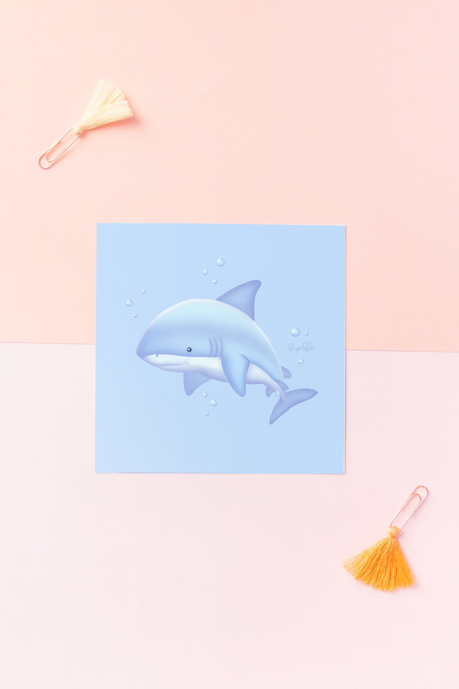 Finneas the Shark 5x5" Art Print | Shark Gifts | Shark Art - Etsy