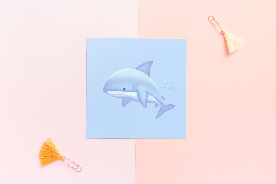 Finneas the Shark 5x5" Art Print | Shark Gifts | Shark Art - Etsy