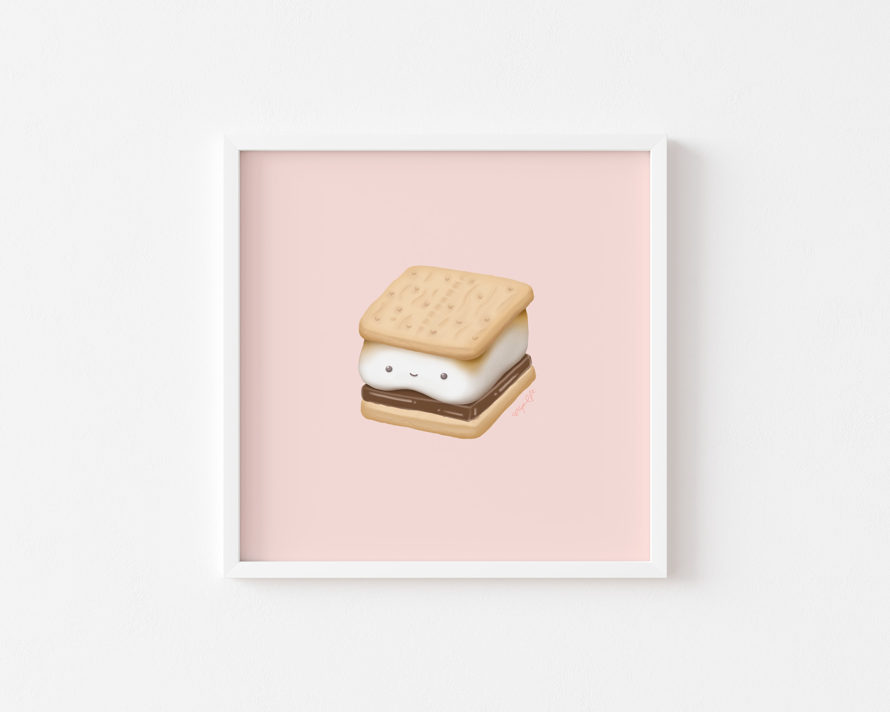 S'more Cute Illustration 5x5" Square Art Print, Kawaii Wall Art Room ...