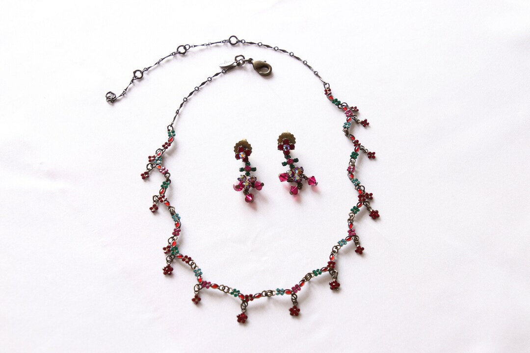 Vintage Sorrelli Necklace & Earrings Set, Antique Brass Swarovski ...