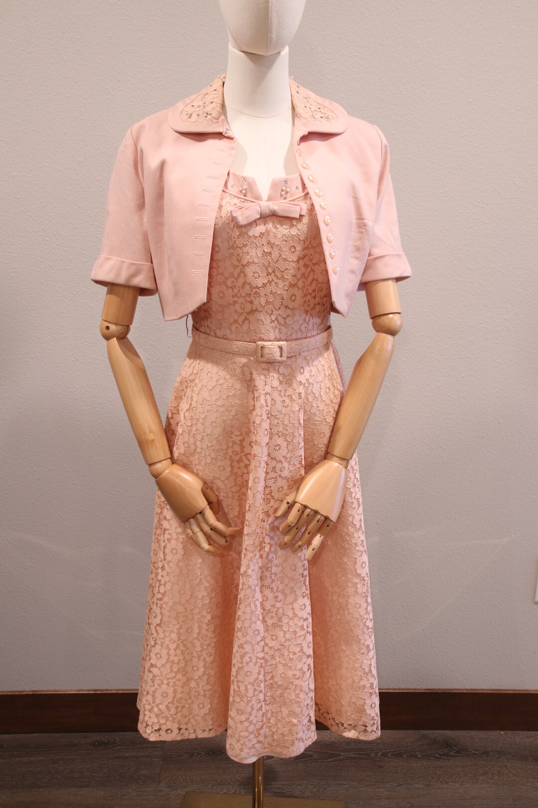Vintage 1950's Miss Bea-tween Blush Colored Lace Dress With Matching ...