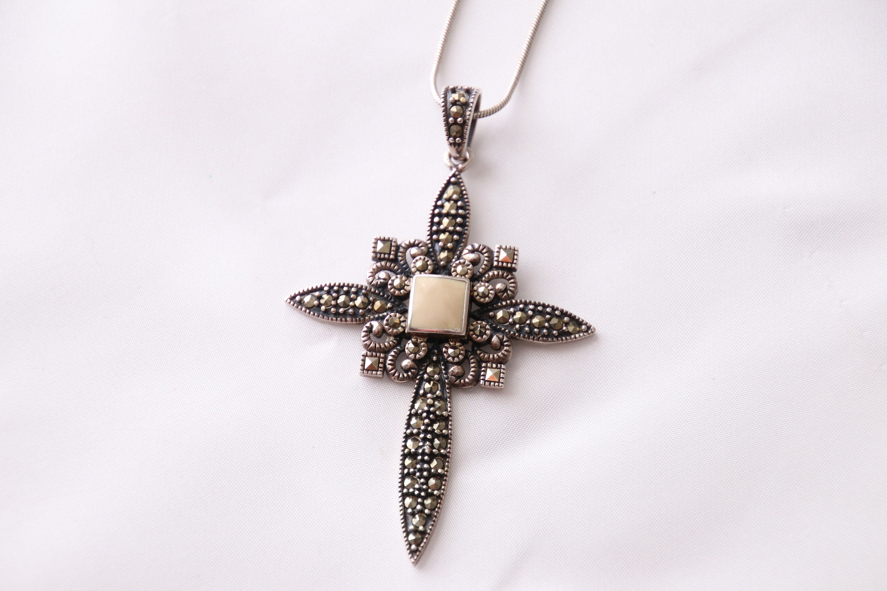 Vintage Signed NF 925 Sterling Silver Marcasite Cross Pendant - Etsy