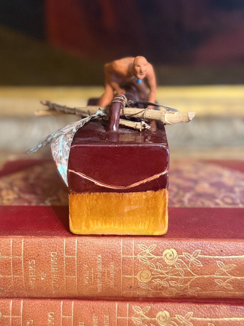 Folk Art Trinket Box | Sculptural Clay Figure, Metal Leaf Accents - Etsy