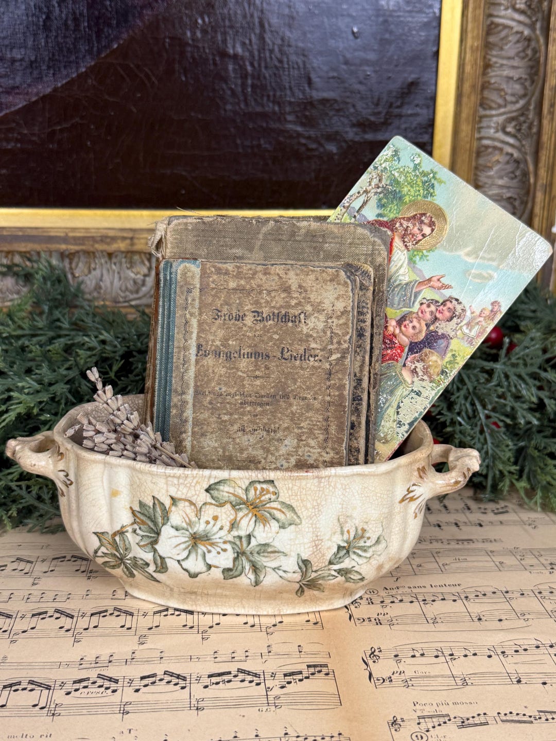 Antique German Devotional Book Set | Prayer Card & Ironstone Dish - Etsy