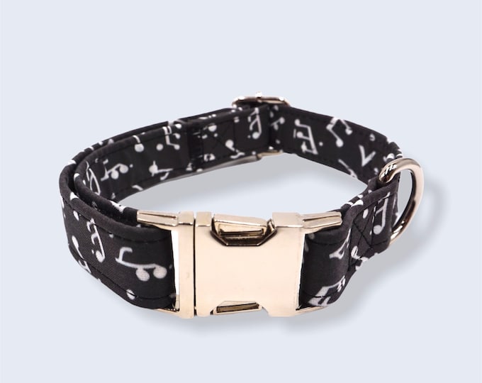 Music Dog Collar With Dog Bow Tie Neon Musical Notes on Black Musician ...
