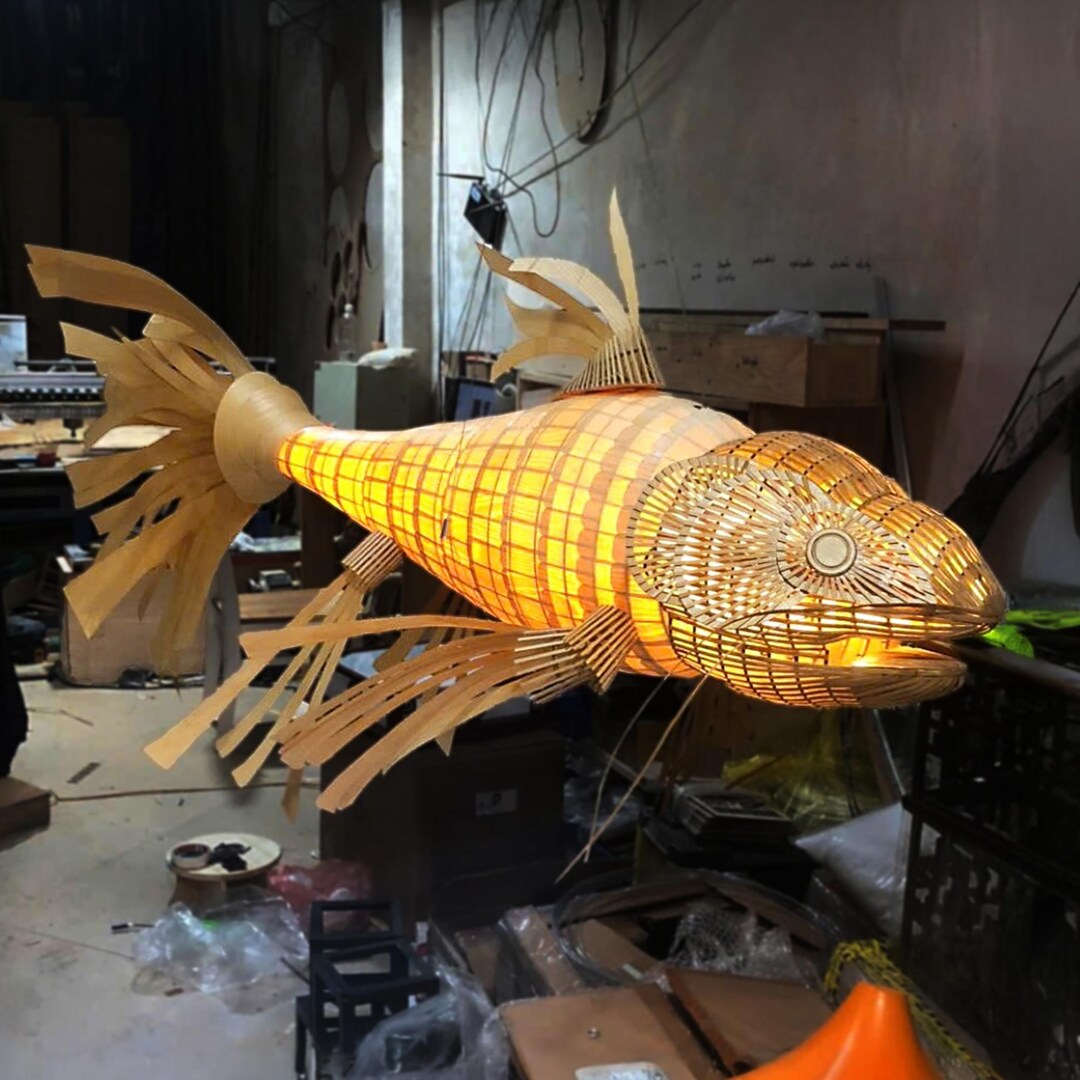 Fish Lamp Shade Fish Chandelier Rattan Pendant Light Wicker Pendant ...