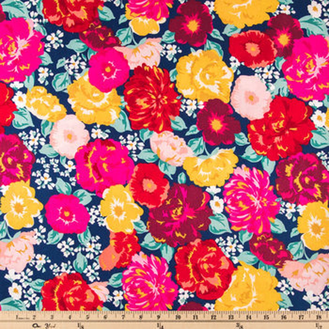 Bold Packed Floral Fabric / Colorful Floral Fabric / 100% Cotton ...