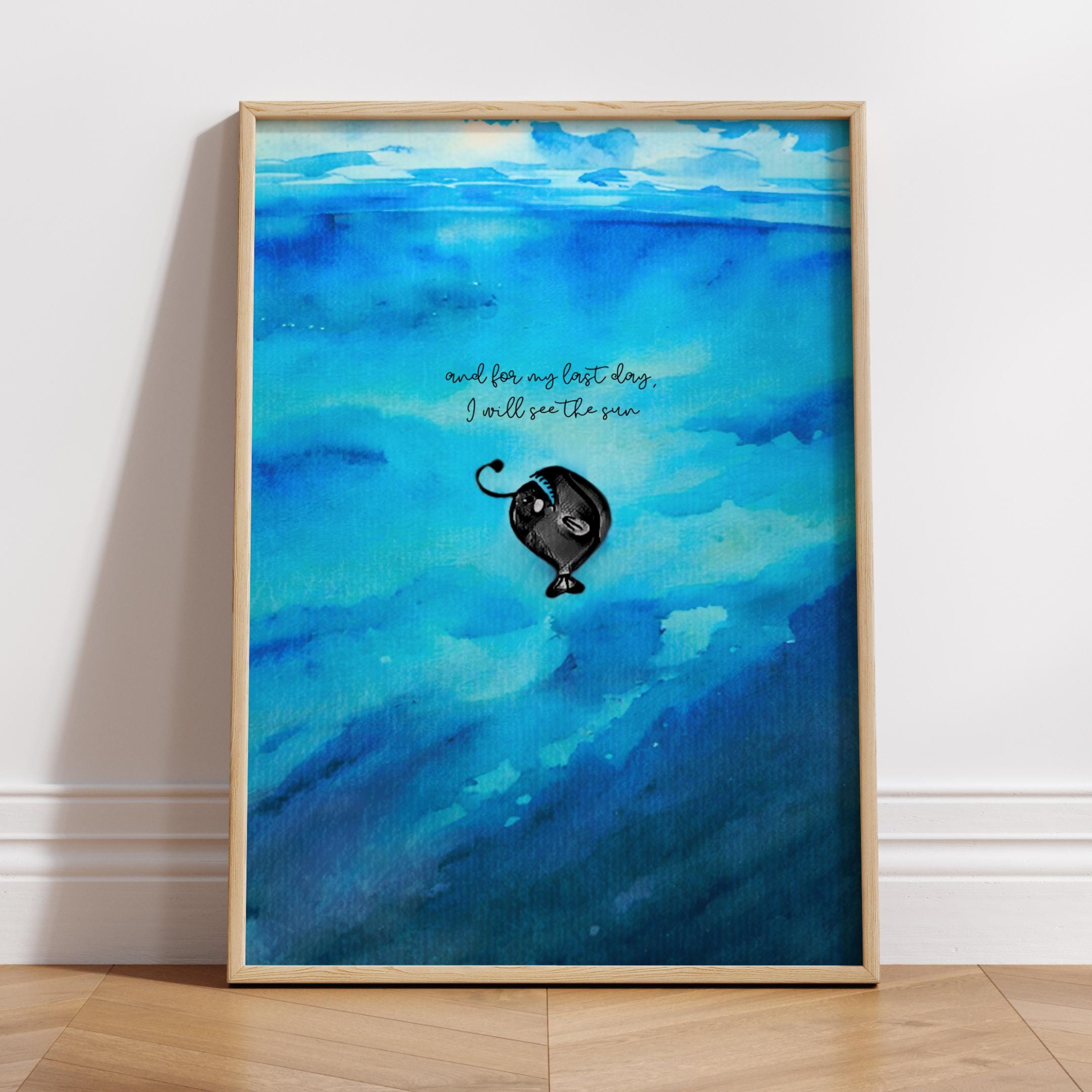 Angler Fish Wall Art, Black Seadevil Ocean Watercolor, Inspirational ...