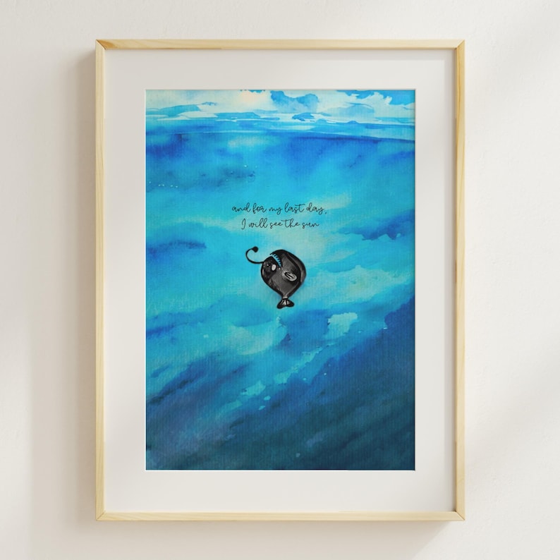 Angler Fish Wall Art, Black Seadevil Ocean Watercolor, Inspirational ...
