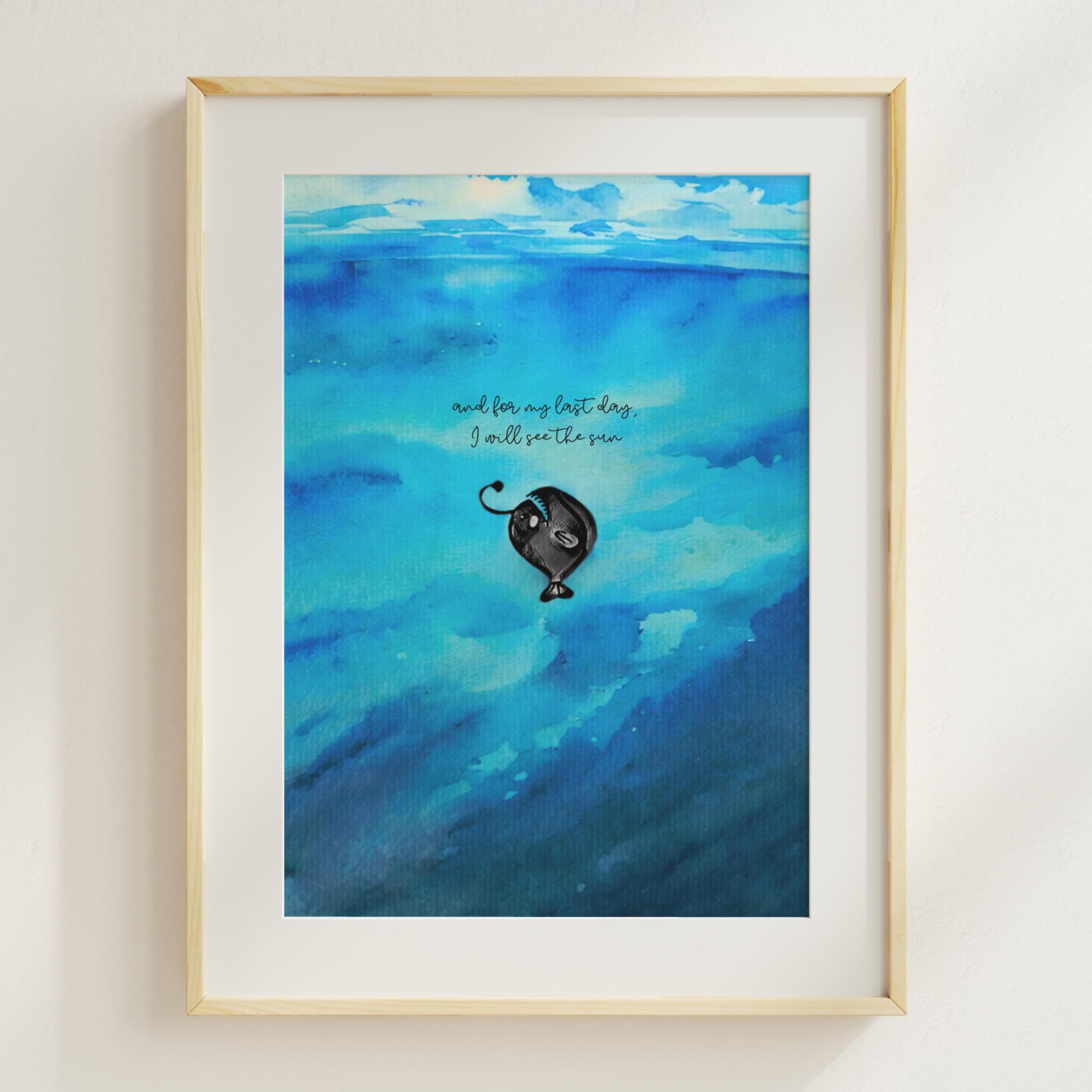 Angler Fish Wall Art, Black Seadevil Ocean Watercolor, Inspirational ...