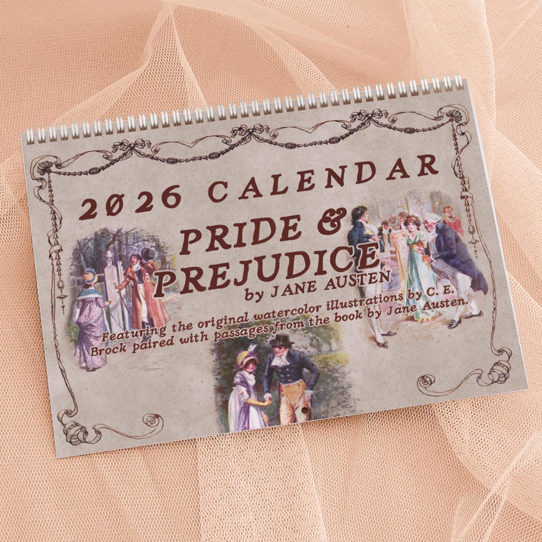 Pride and Prejudice 2026 Wall Calendar, Jane Austen Calendar, Mr Darcy ...