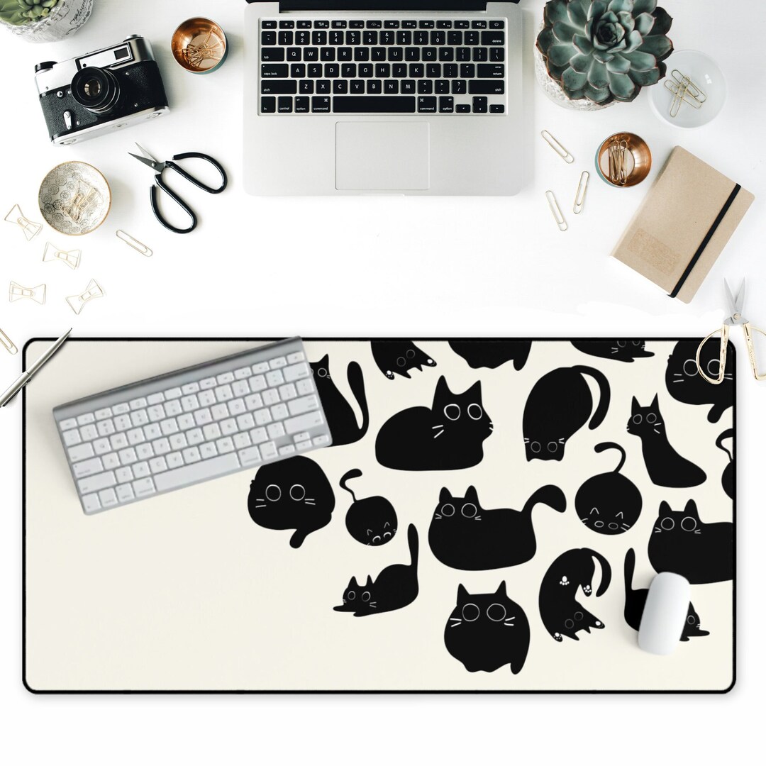 Cute Cat Desk Mat Minimal Beige Animal Desk Mat Gaming Mouse Pad Large ...