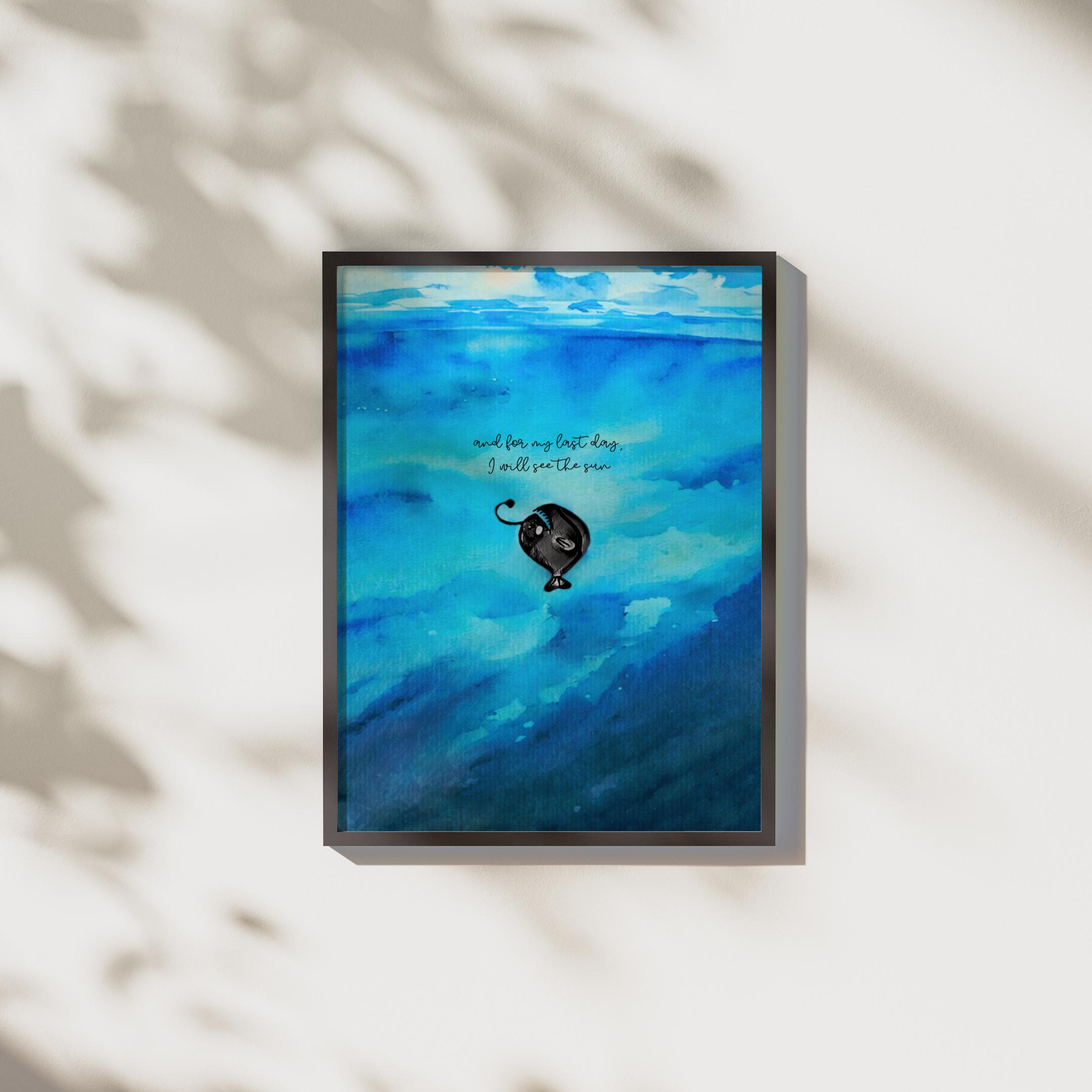 Angler Fish Wall Art, Black Seadevil Ocean Watercolor, Inspirational ...