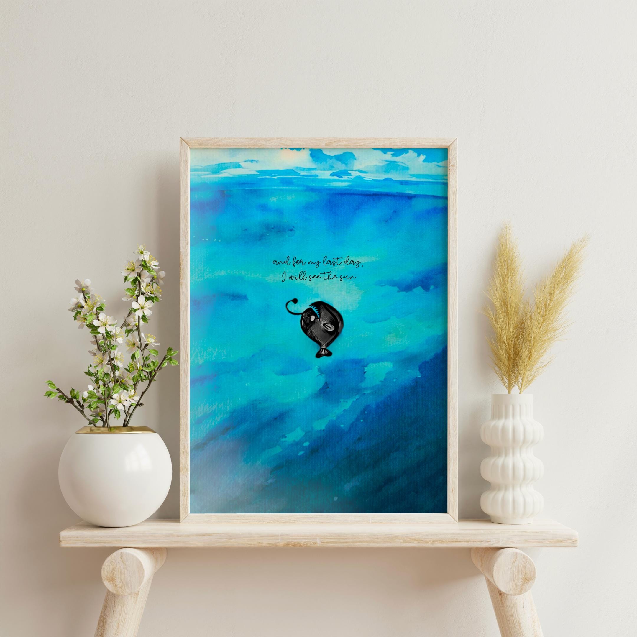 Angler Fish Wall Art, Black Seadevil Ocean Watercolor, Inspirational ...