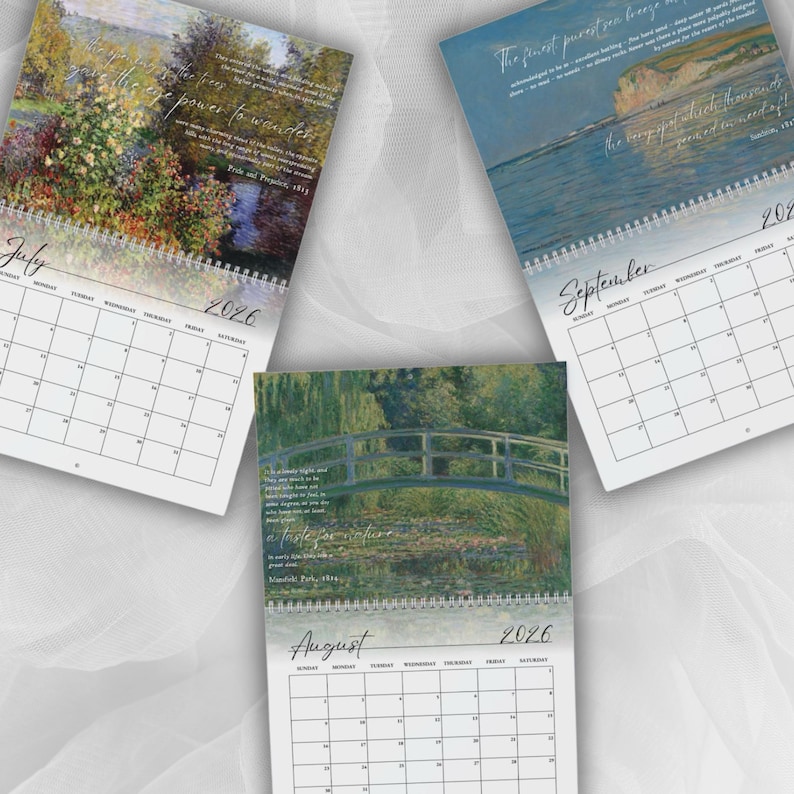 Jane Austen Calendar 2026, Claude Monet Wall Calendar, Pride and ...