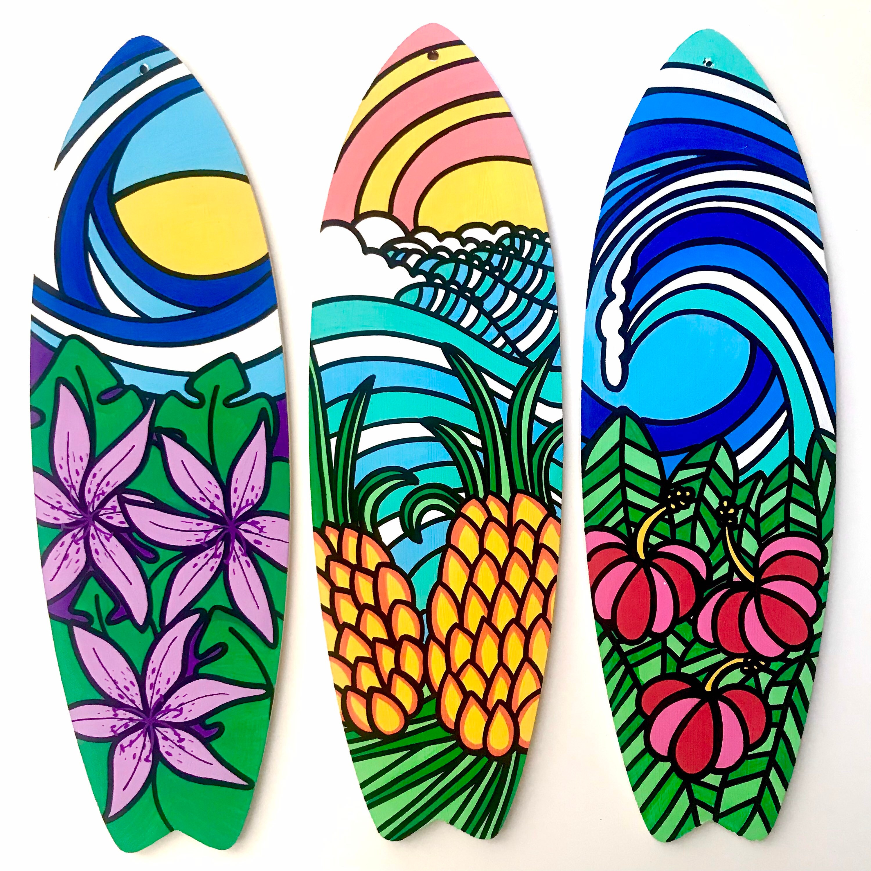 Wave, Surfboard Wall Decor, Made to Order, Hand Painted, Wood, Wall ...