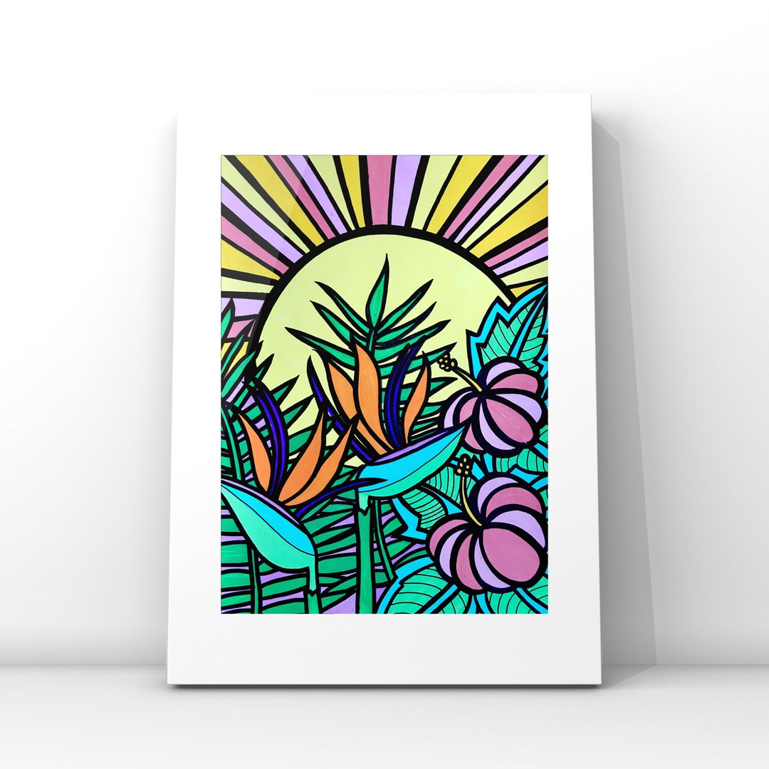 Original Tropical Art – "sun is Shining" Acrylic Painting, Matted 11x14 ...