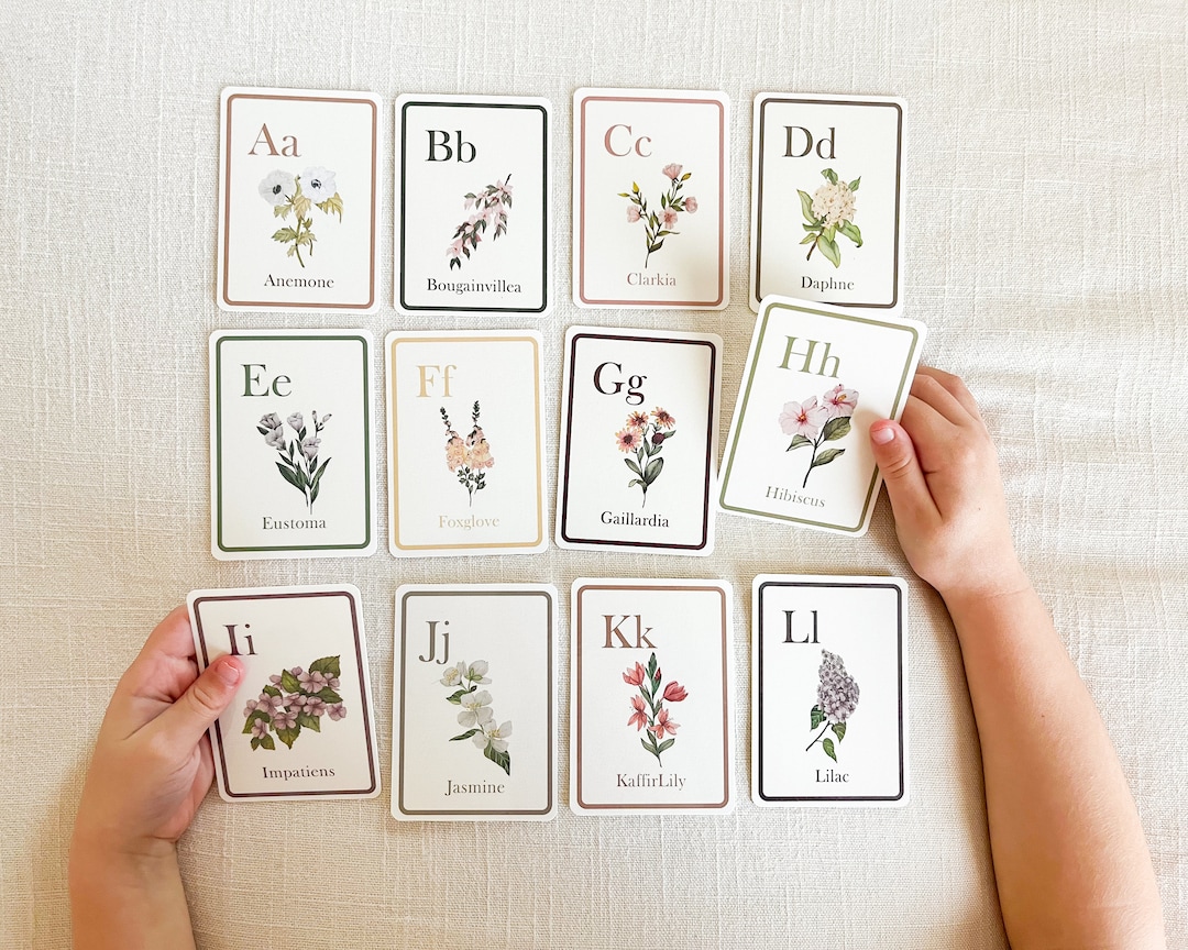 Floral Alphabet Flashcards, Set of Alphabet Flashcards, Flashcards for ...
