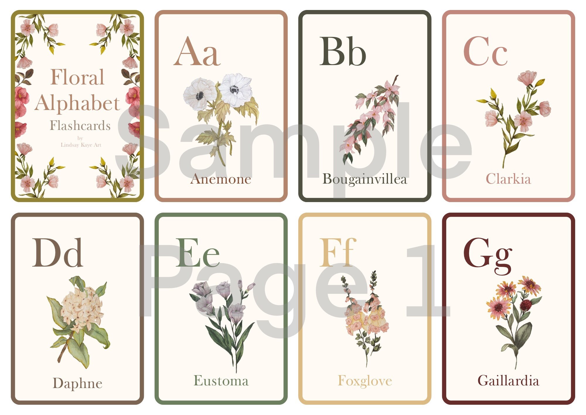 Floral Alphabet Flashcards, Set of Alphabet Flashcards, Flashcards for ...