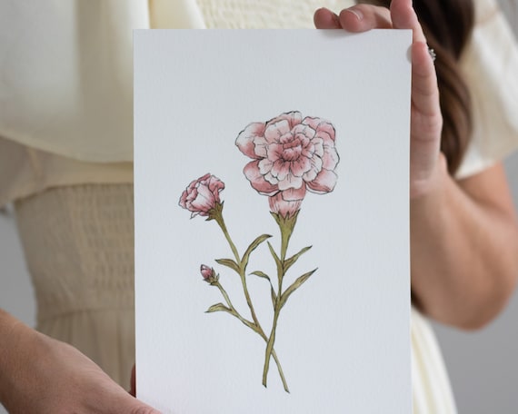 January Birth Flower Print Watercolor Carnation Painting - Etsy