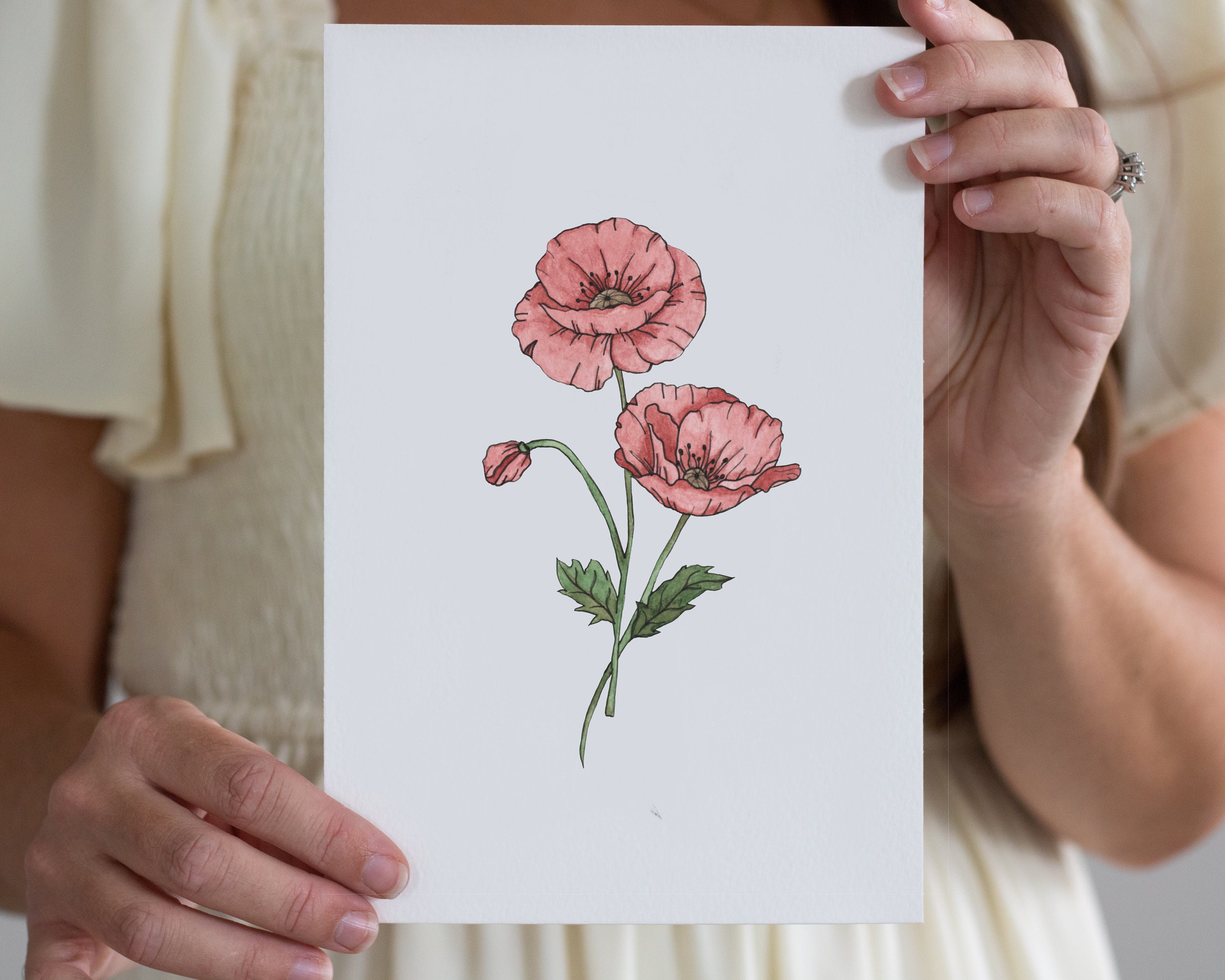 AUGUST Birth Flower Print, Watercolor Poppy Painting, Watercolor Flower ...
