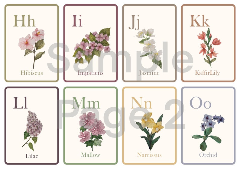 Floral Alphabet Flashcards, Set of Alphabet Flashcards, Flashcards for ...