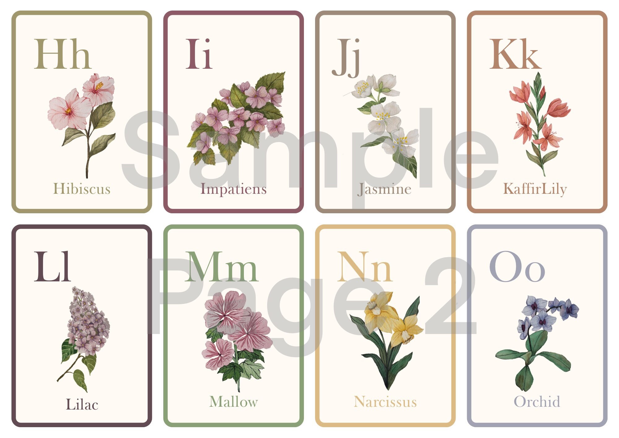 Floral Alphabet Flashcards, Set of Alphabet Flashcards, Flashcards for ...