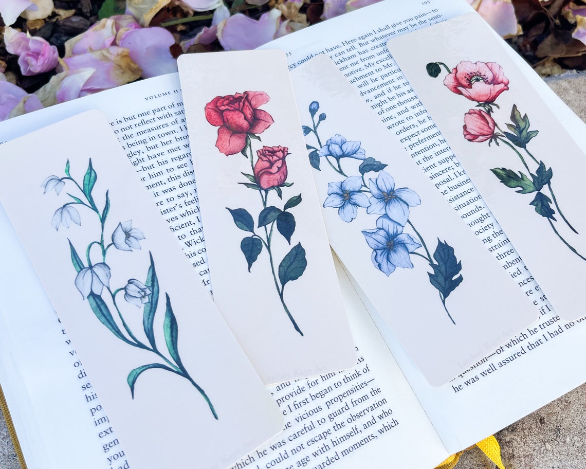 FLOWER BOOKMARKS, Birth Flower Bookmark, Watercolor Flower Bookmark ...