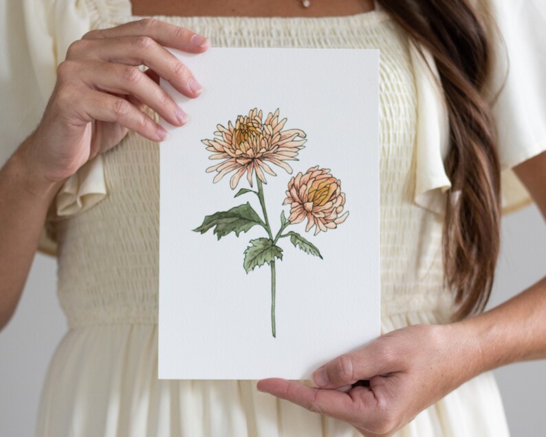 November Birth Flower Print Watercolor Chrysanthemum - Etsy
