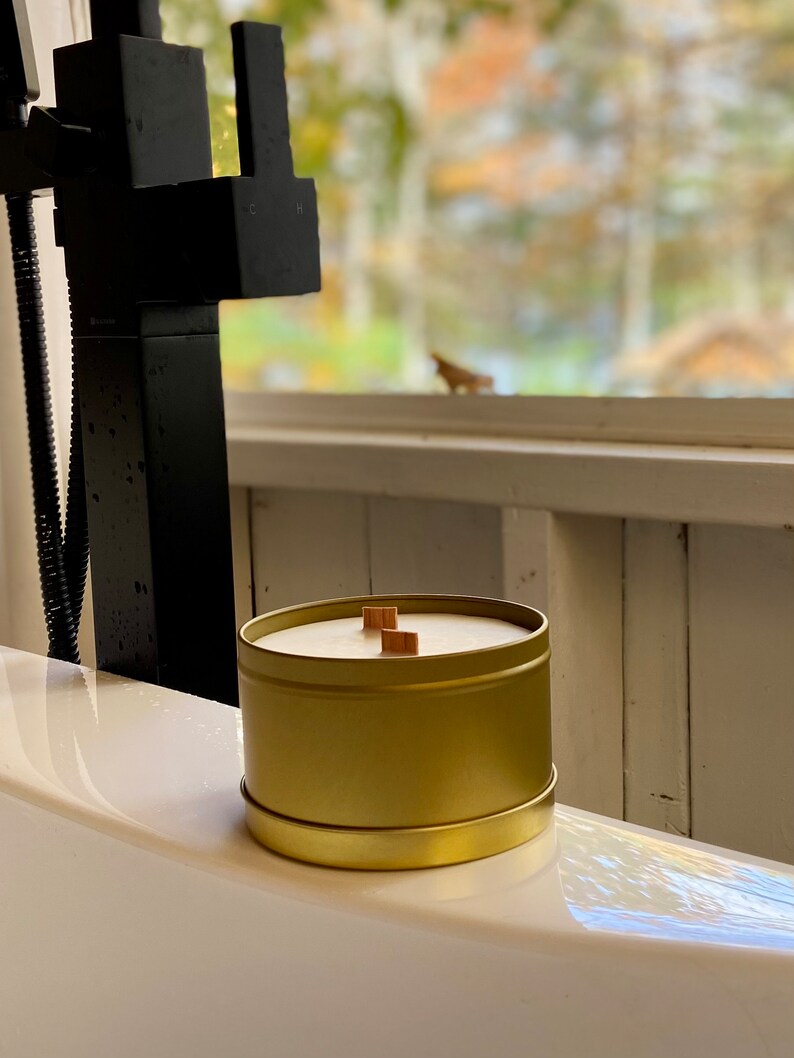 16 Oz Gold Tin Candles With Wood Wick | 30 + Hours Burn Time | Made ...