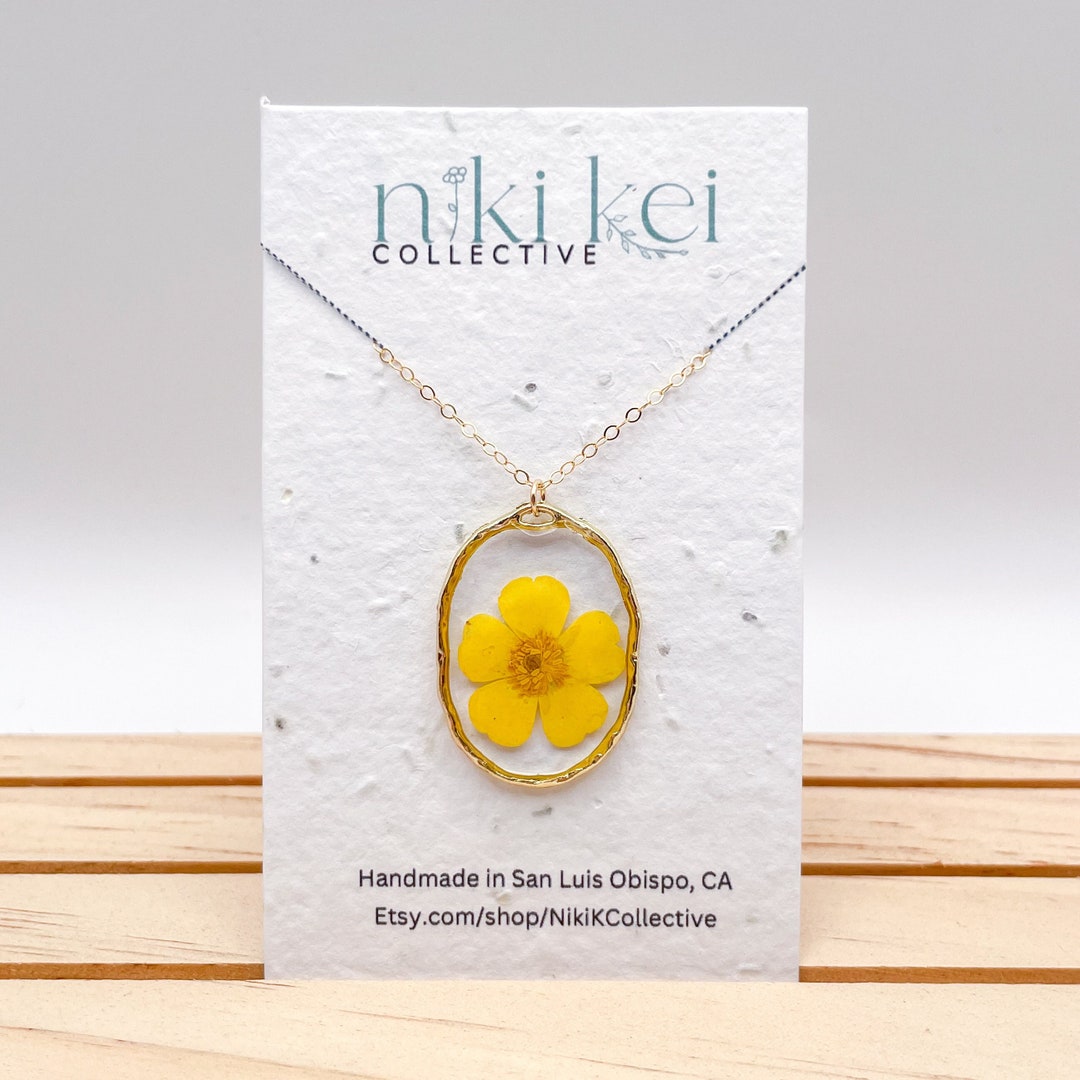 Real Pressed Buttercup Flower Dainty Necklace on 14k Gold Filled Chain ...