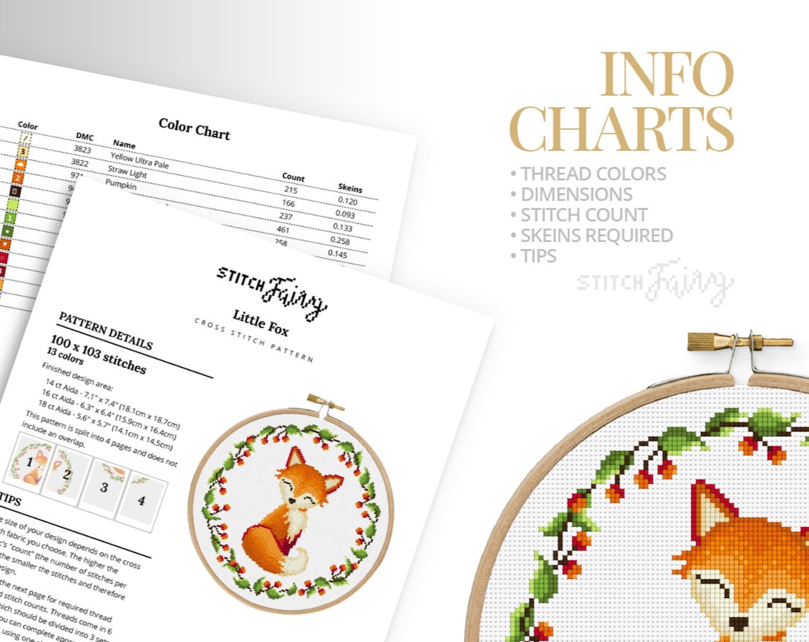 Little Fox Cross Stitch Pattern, Instant Download PDF, Counted Cross ...
