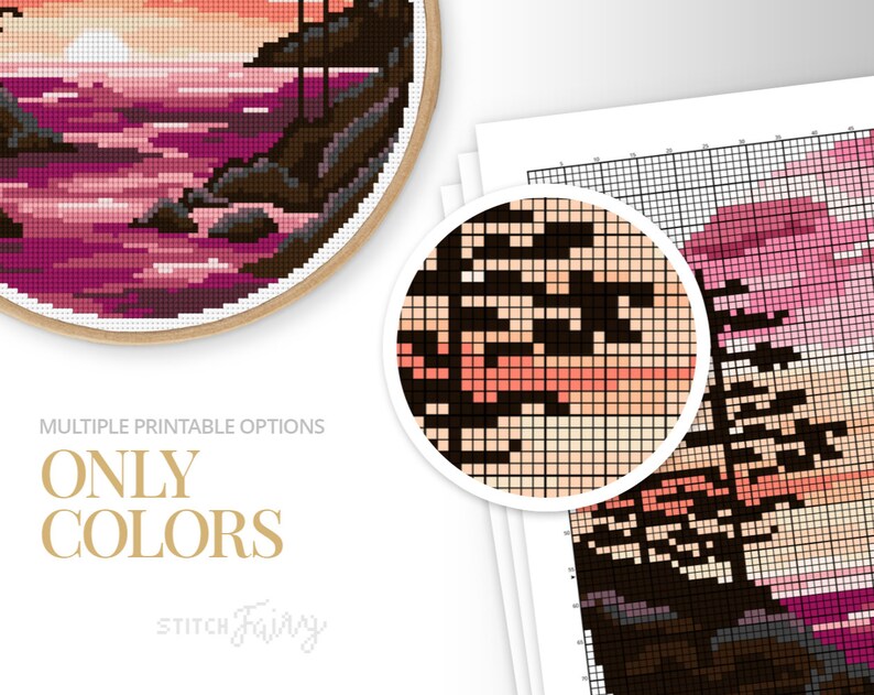 Ocean Sunset Cross Stitch Pattern, Instant Download PDF, Counted Cross ...