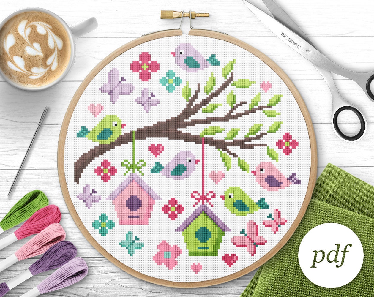 Bird Houses Cross Stitch Pattern Instant Download PDF | Etsy