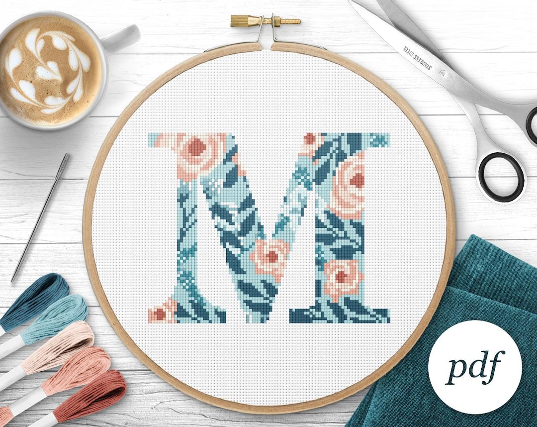 Letter M Monogram Cross Stitch Pattern, Instant Download PDF, Counted ...