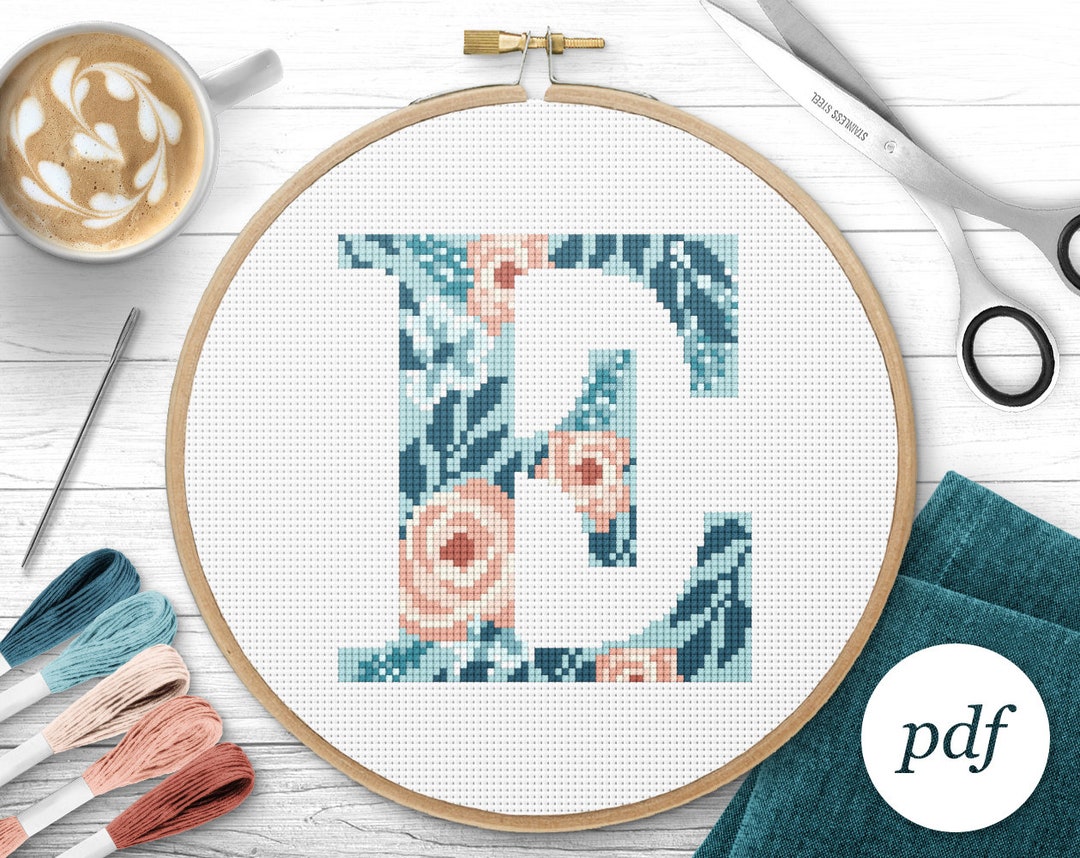 Letter E Monogram Cross Stitch Pattern, Instant Download PDF, Counted ...
