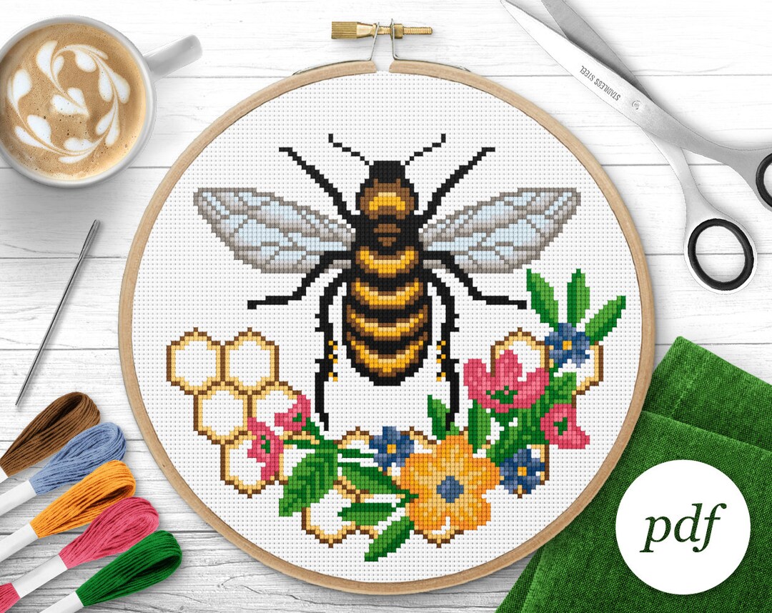 Bee Cross Stitch Pattern, Instant Download PDF, Counted Cross Stitch ...