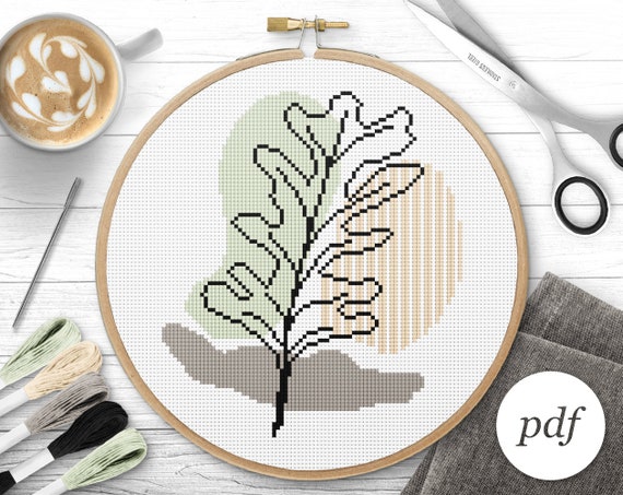 Leaf Outline Cross Stitch Pattern Instant Download PDF | Etsy
