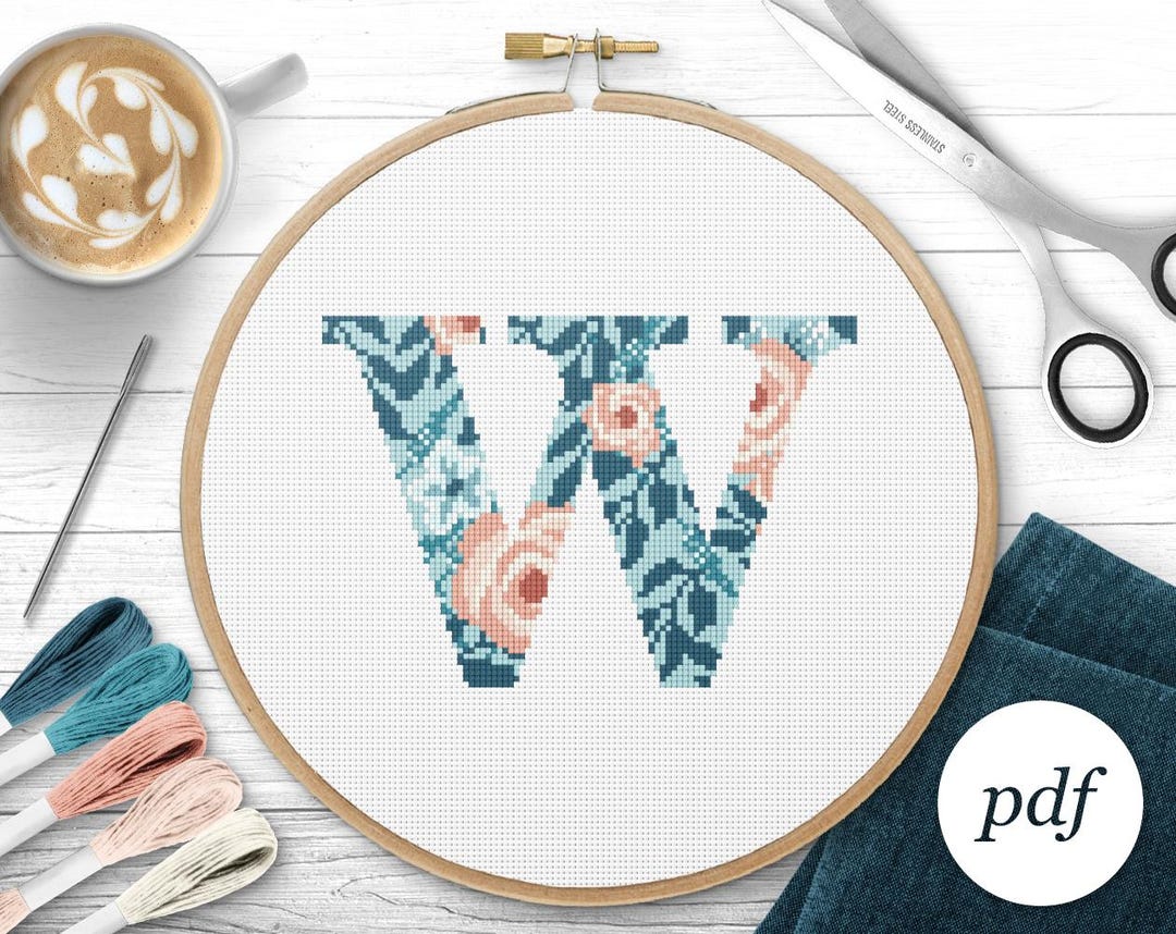Letter W Monogram Cross Stitch Pattern, Instant Download PDF, Counted ...