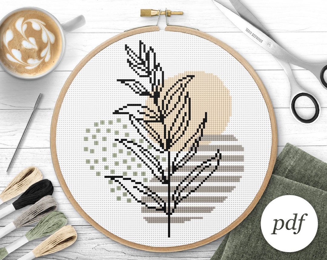 Leaves and Shapes Cross Stitch Pattern, Instant Download PDF, Counted ...