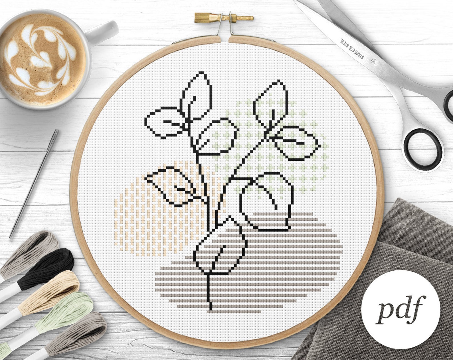 Leaves and Shapes Cross Stitch Pattern Instant Download PDF - Etsy