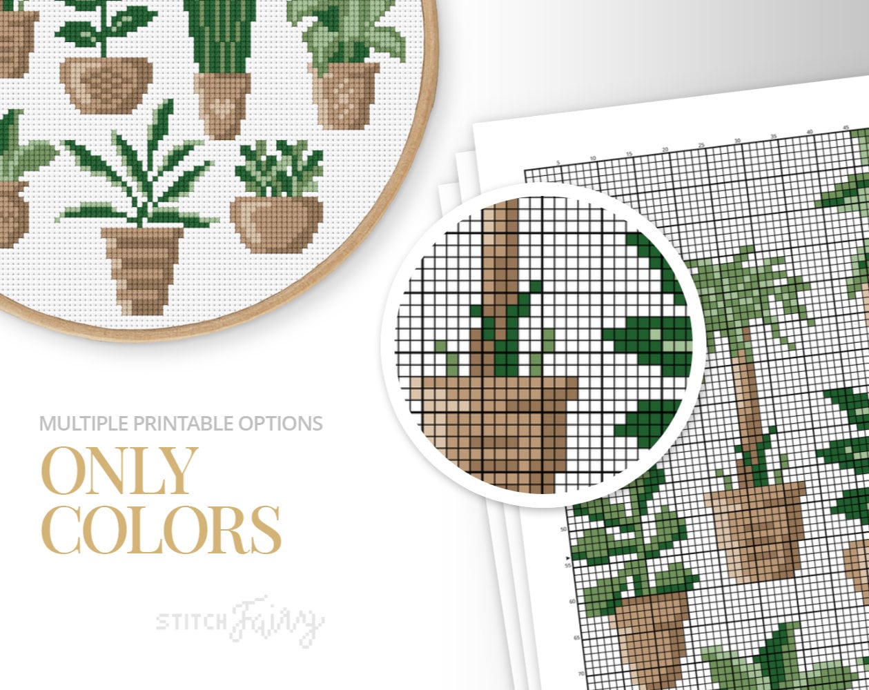 Pot Plants Cross Stitch Pattern, Instant Download PDF, Counted Cross ...